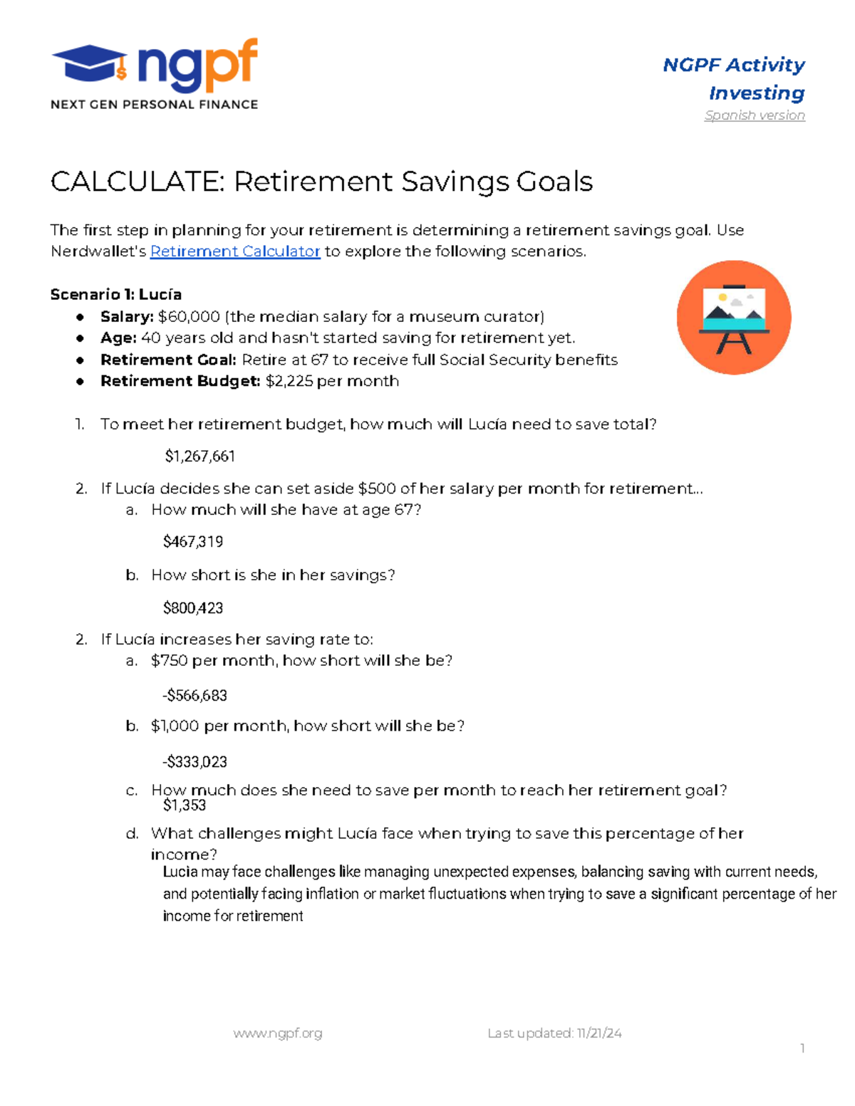 NGPF Activity: Calculate Retirement Savings Goals for Future Planning ...