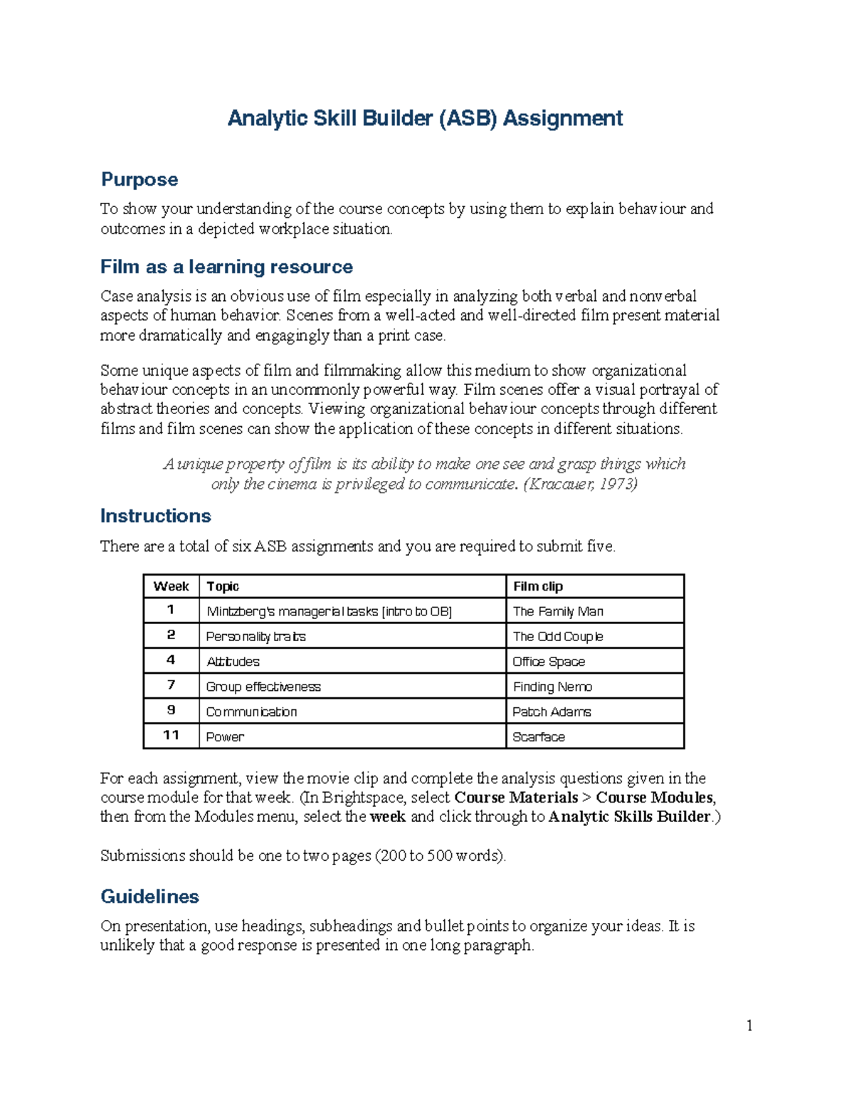Analytic Skill Builder (AB) - Film as a learning resource Case analysis ...