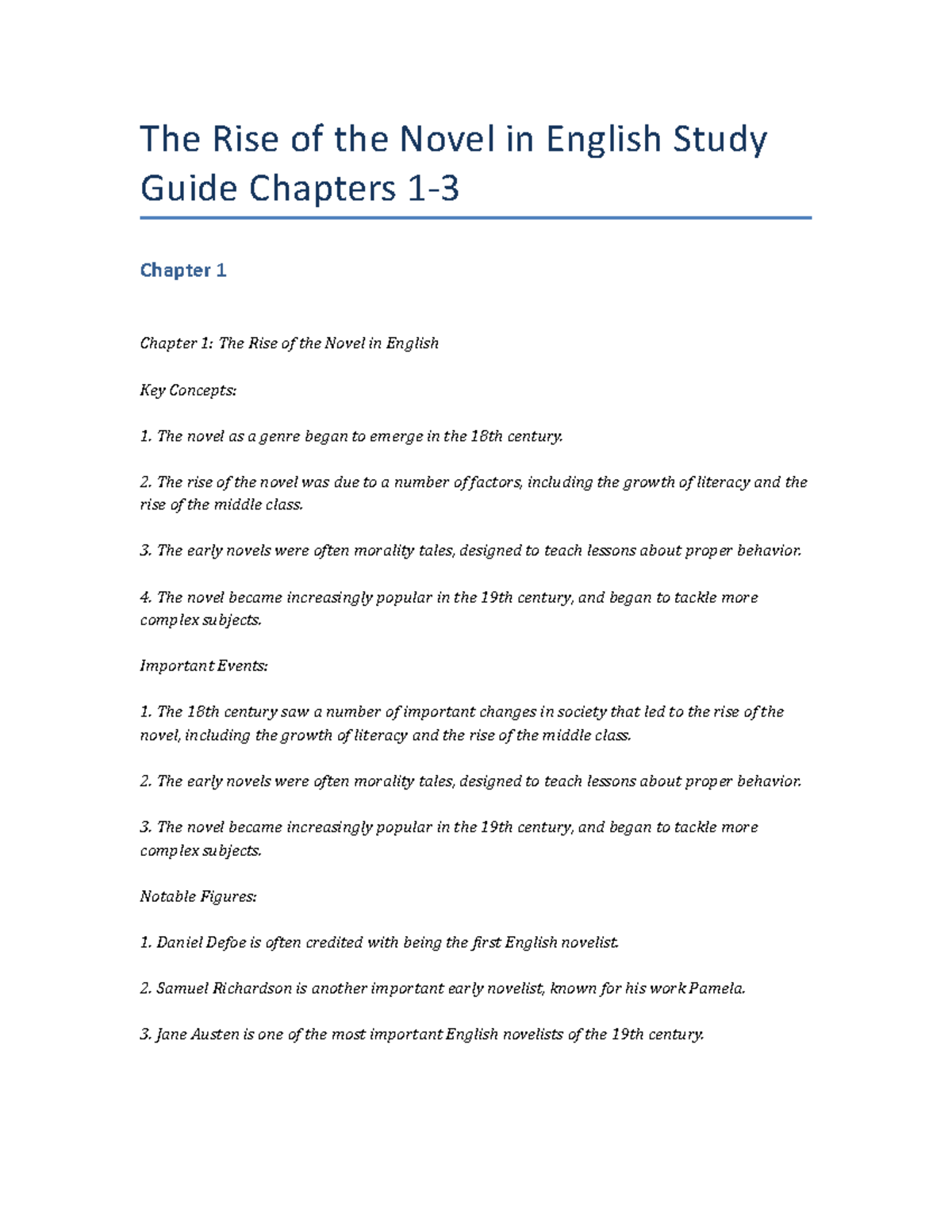 The Rise of the Novel in English Study Guide: Chapters 1-3 Insights ...