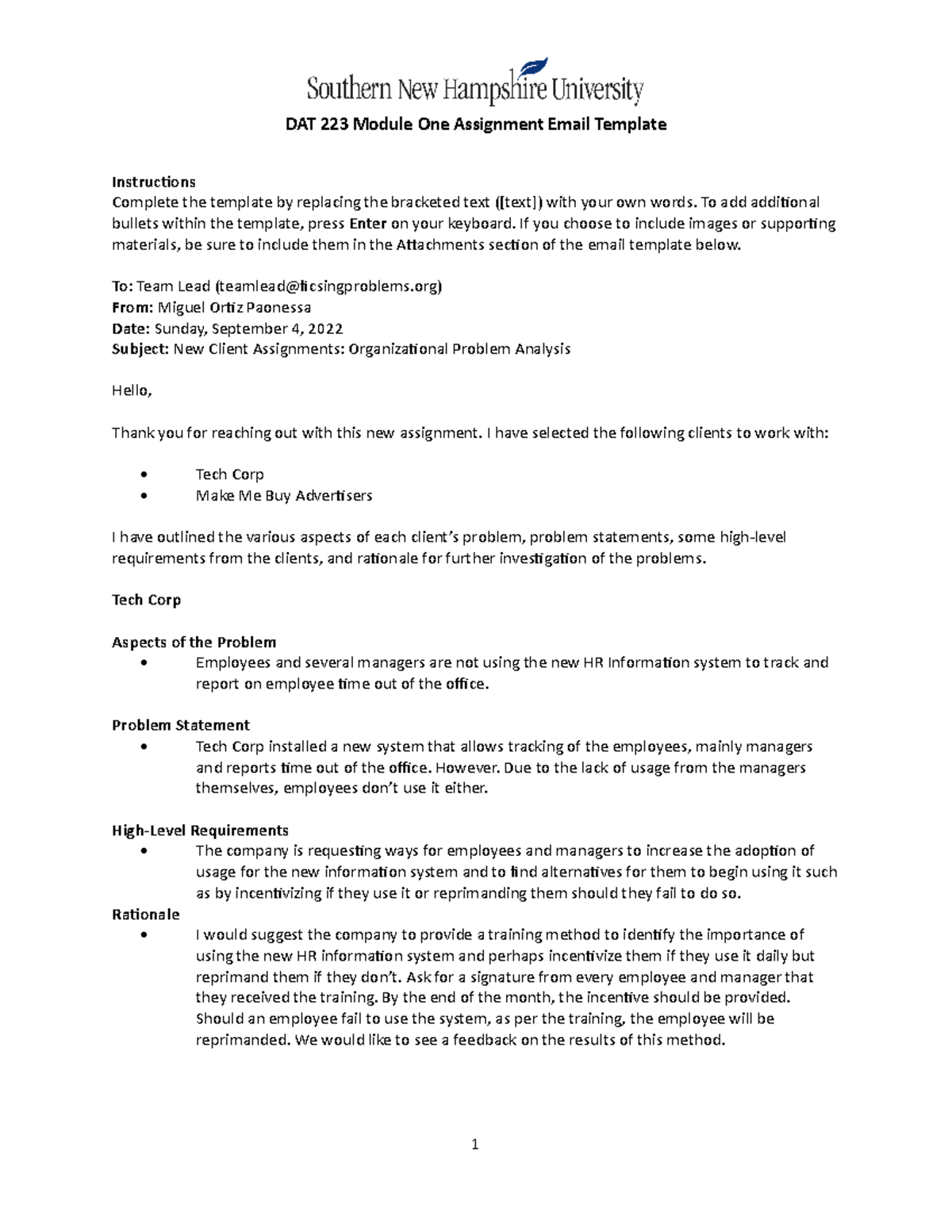 DAT 223 Module One Assignment - To add additional bullets within the ...