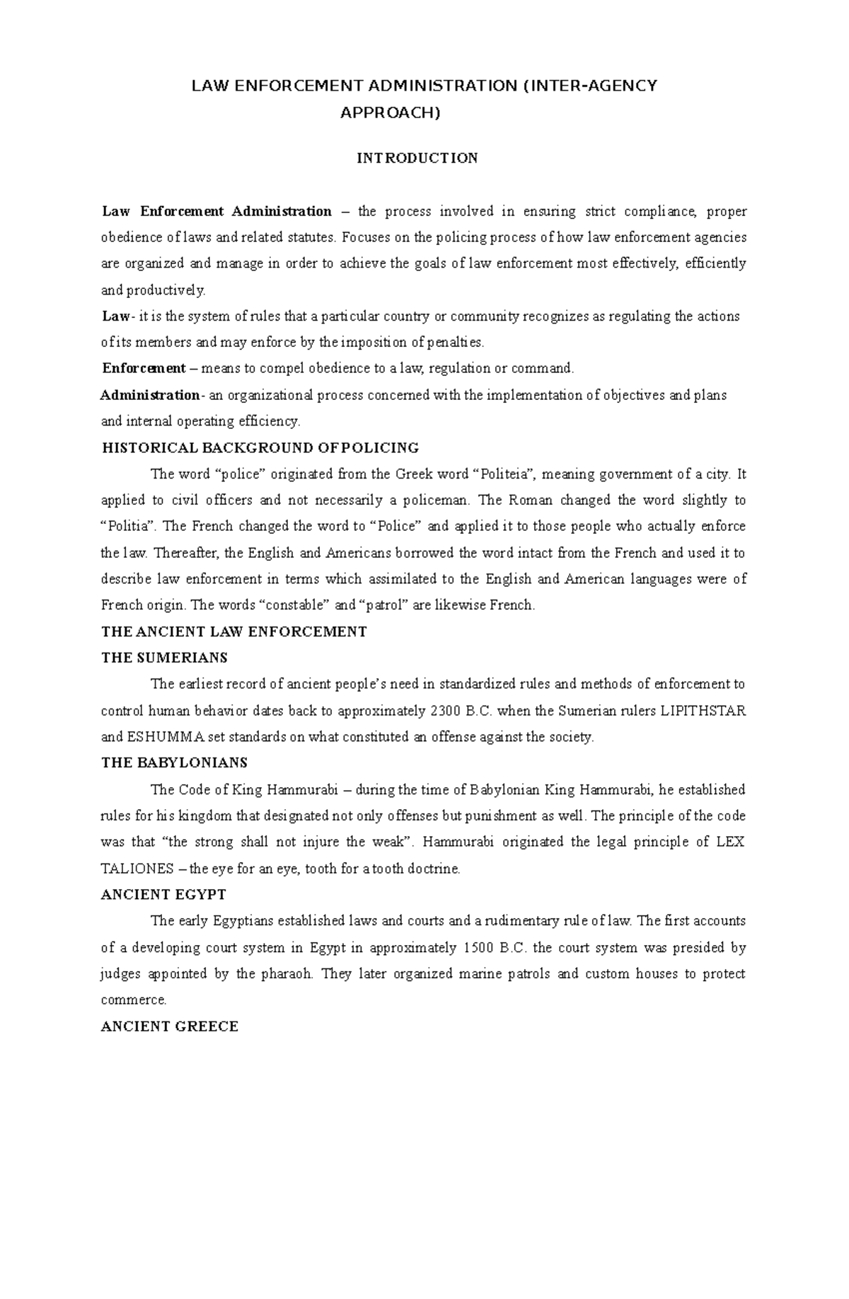 LAW Enforcement Administration ( Inter Agency Approach) - APPROACH ...