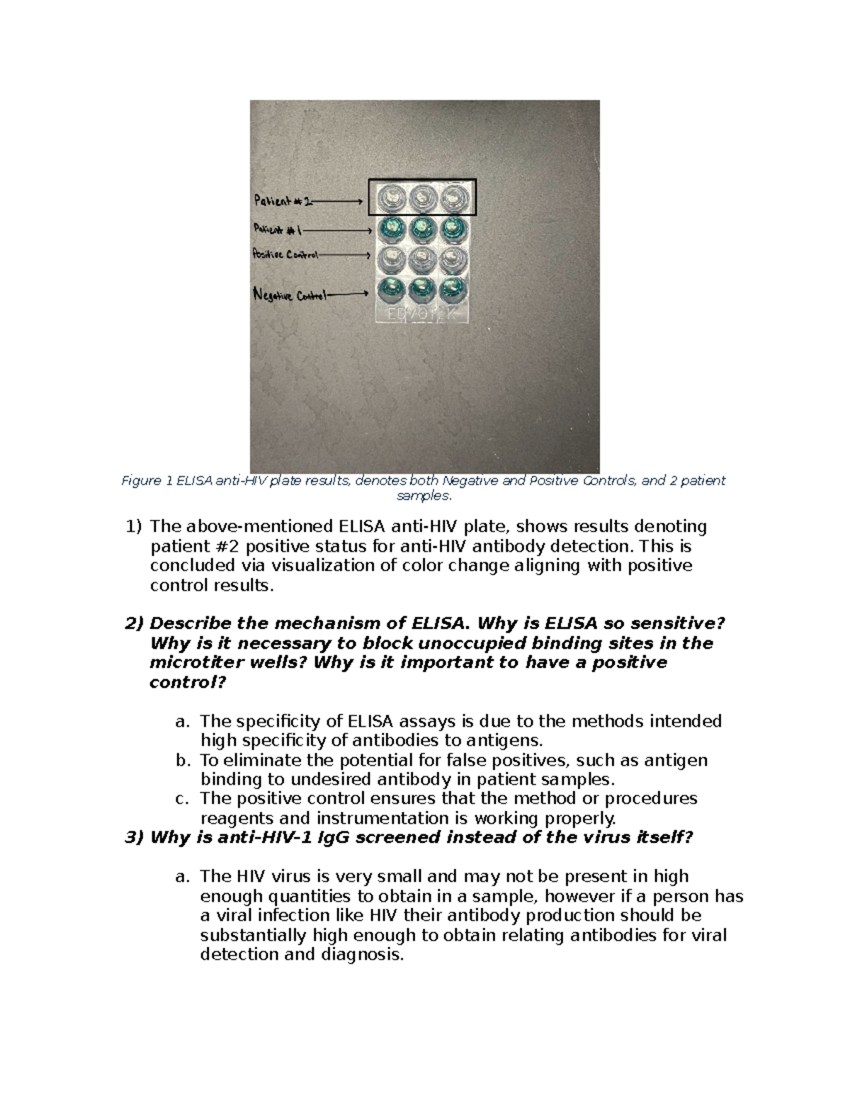 Lab 7: ELISA Anti-HIV Plate Results and Mechanism Explained - Studocu
