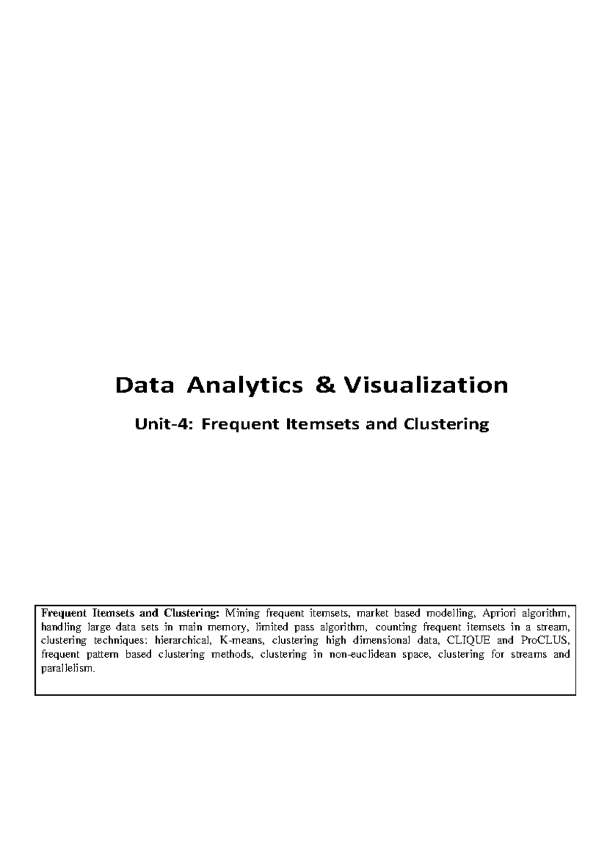 Data Analytics Visualization: Frequent Itemsets & Clustering (Unit 4 ...