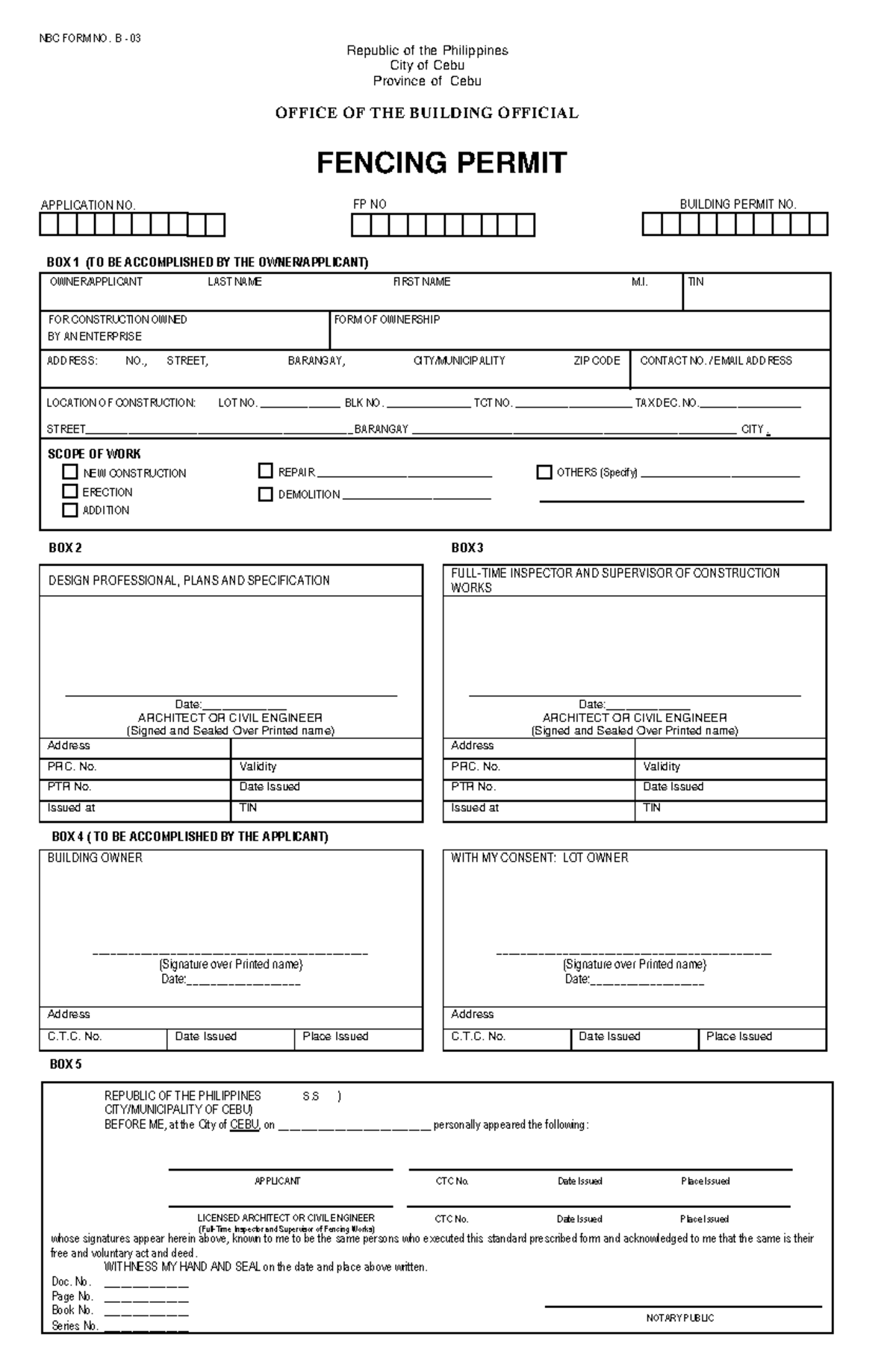 Fencing Permit Application - NBC Form No. B-03 Submission - Studocu