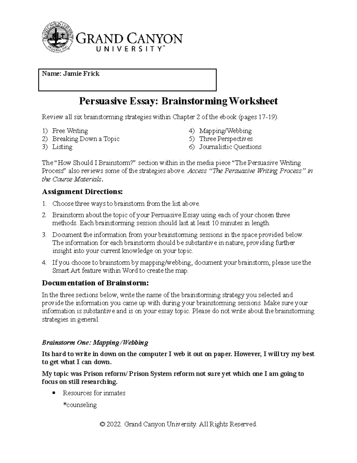 PHI105 T2 Brainstorming Worksheet: Prison Reform Strategies - Studocu
