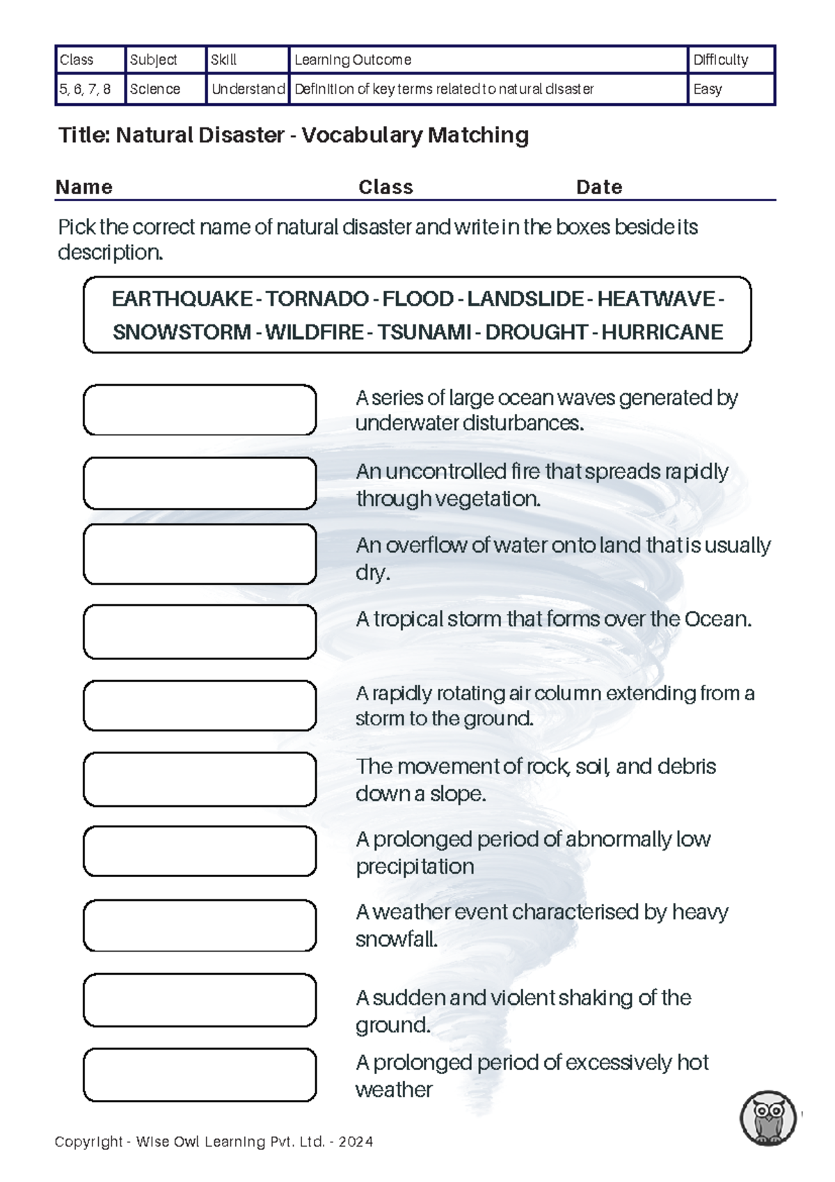 Natural Disaster Vocabulary Matching - Science 5-8 Guide - Studocu