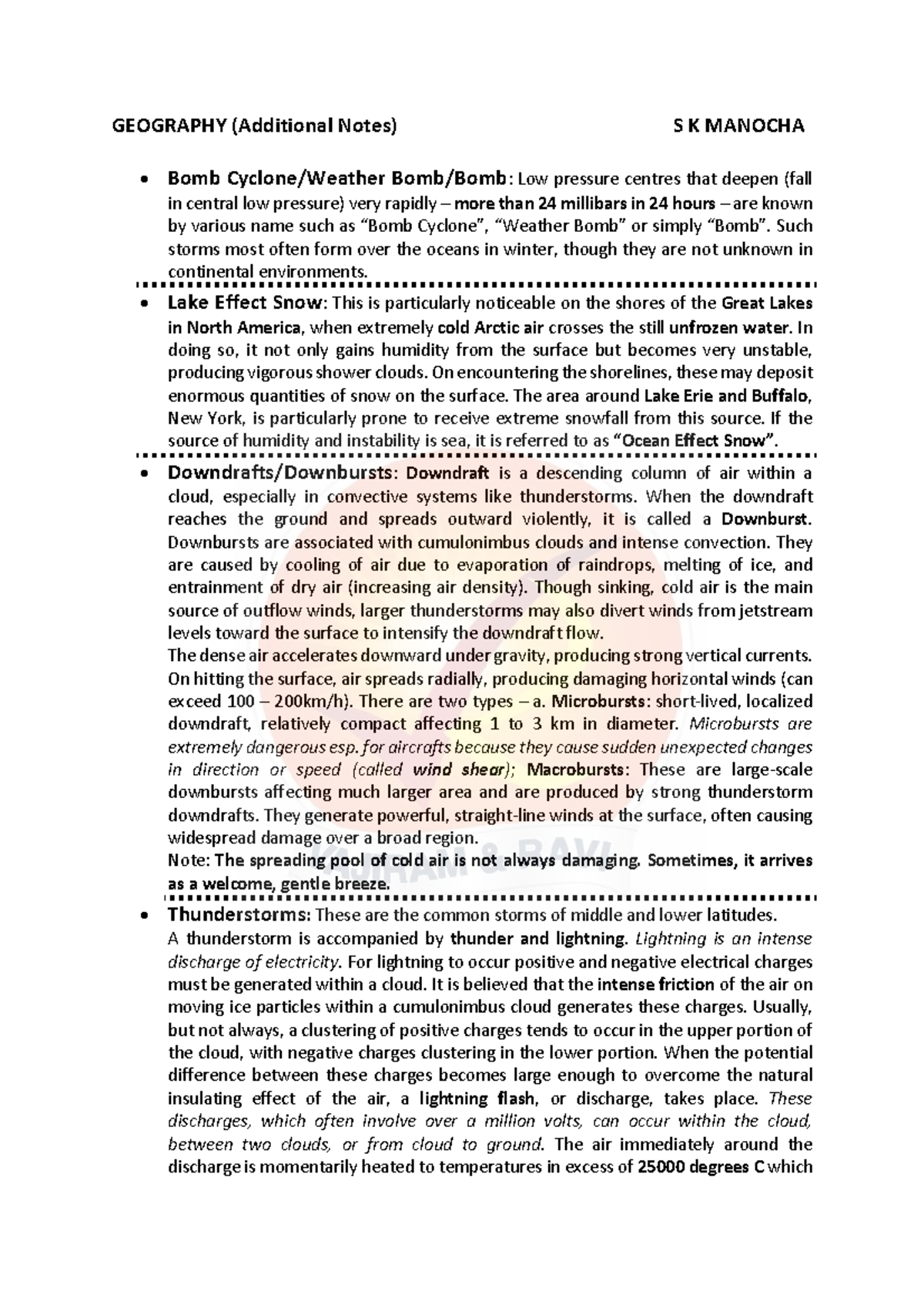 GEOGRAPHY (Additional Notes) - S K MANOCHA on Weather Phenomena - Studocu