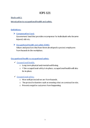 IOPS121 - NWU - Occupational Health And Safety - Studocu