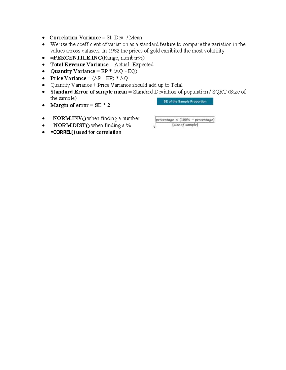 Quant Cheat sheet - study material - Correlation Variance = St. Dev ...