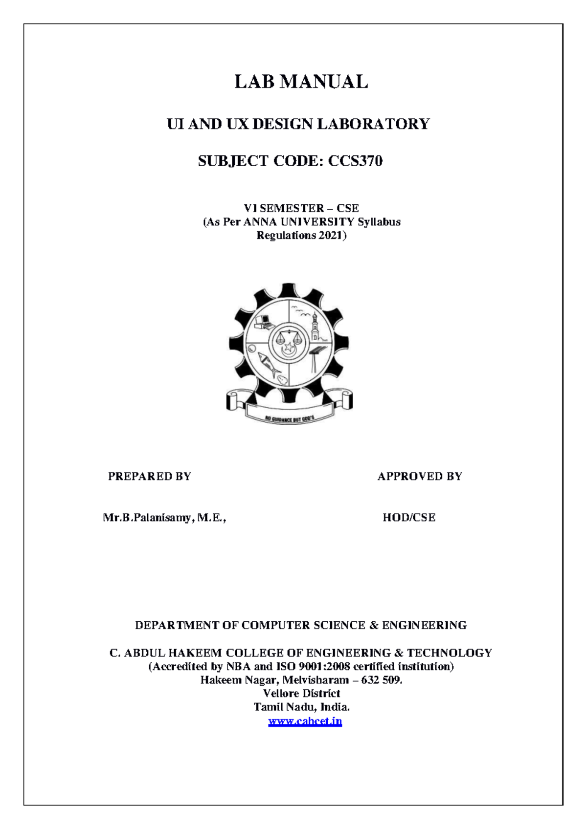 CCS370 - UI & UX Design Lab Manual for VI Semester CSE - Studocu