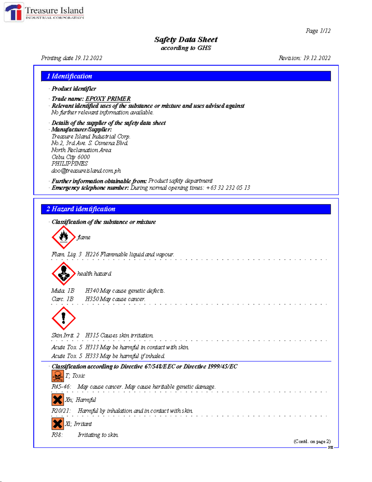 Epoxy Primer Safety Data Sheet (SDS) - GHS Compliance - Studocu