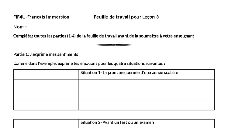 FIF4U Feuille de Travail pour Leçon 3: Émotions et Compétences - Studocu