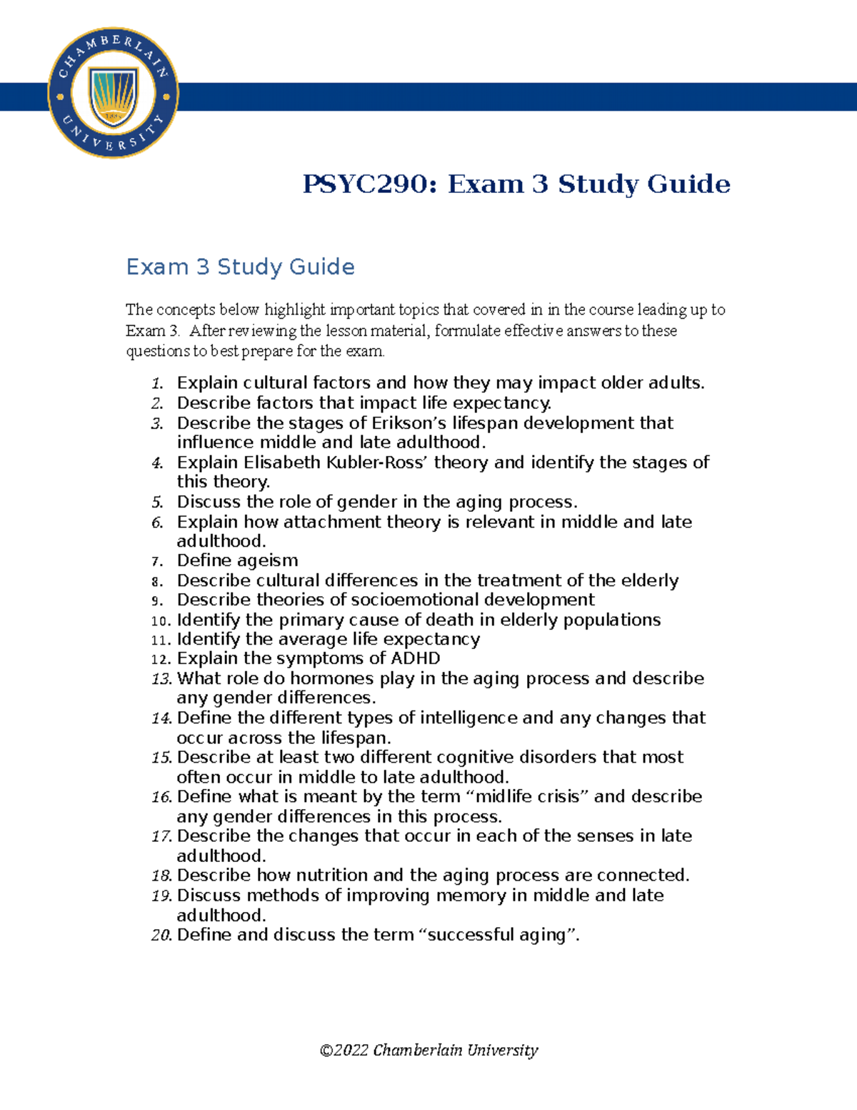 CU PSYC290 Exam 3 Study Guide: Key Concepts and Questions - Studocu