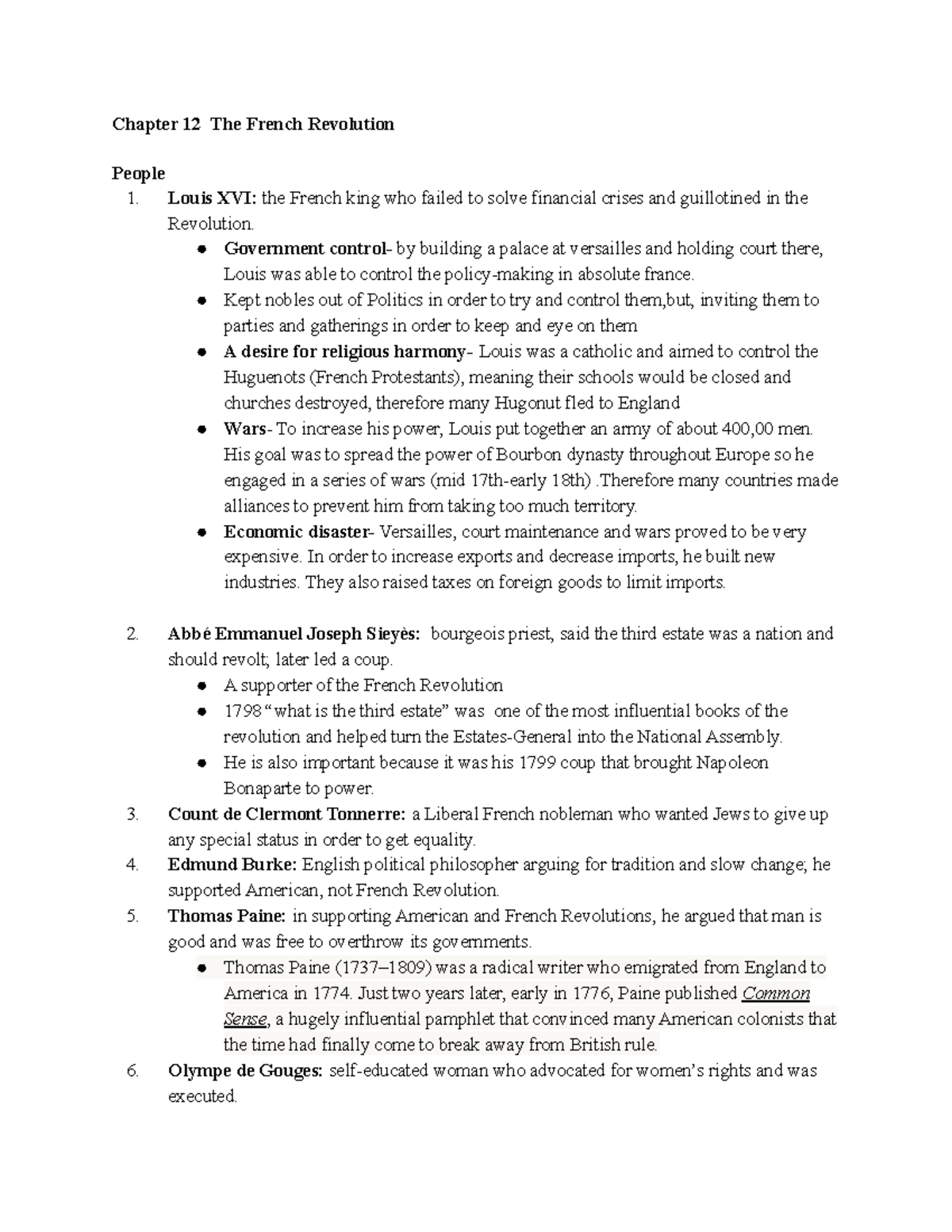Chapter 12 Notes: The French Revolution Overview & Key Figures - Studocu