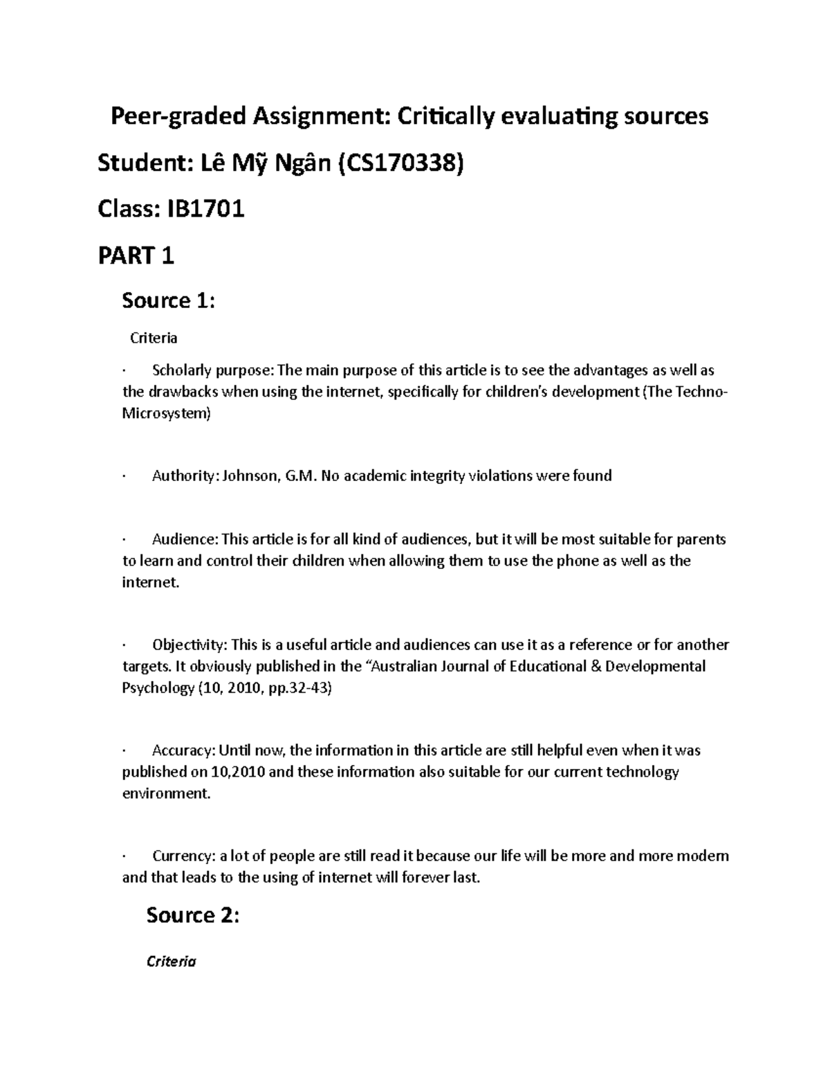 Peer-Graded Assignment: Evaluating Online Sources for Youth (IB) - Studocu