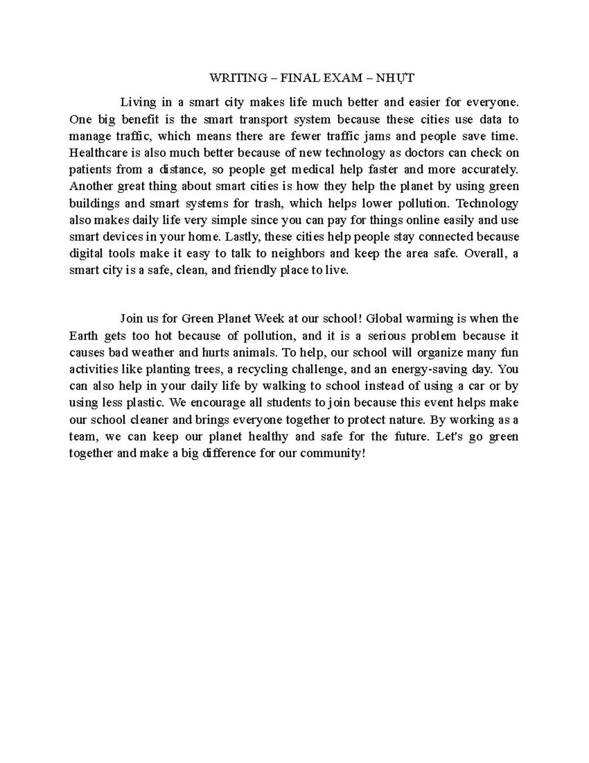 WRITING FINAL EXAM: Benefits of Smart Cities for a Better Life - Studocu
