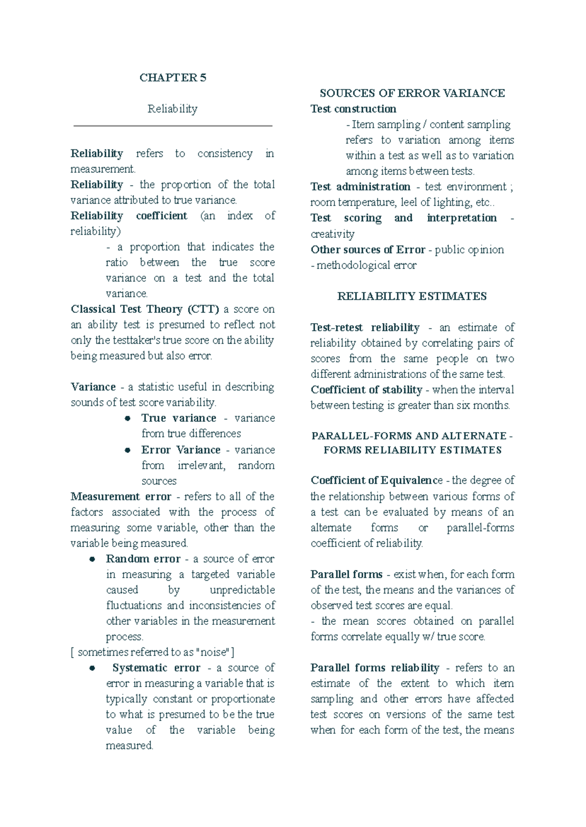 CHAPTER 5: Understanding Reliability in Measurement - Studocu