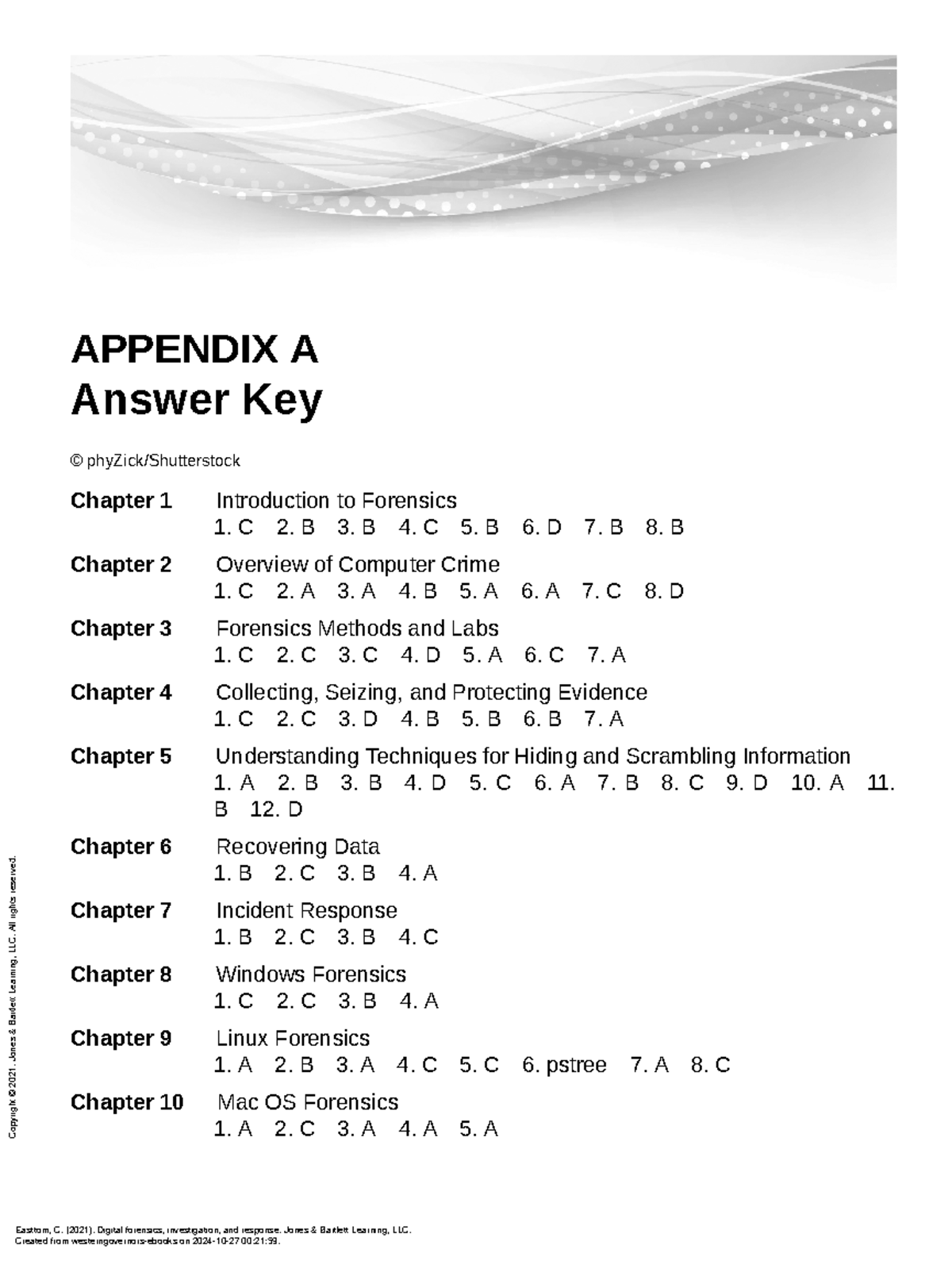 Digital Forensics (DFR 101) - Appendix A Answer Key Summary - Studocu