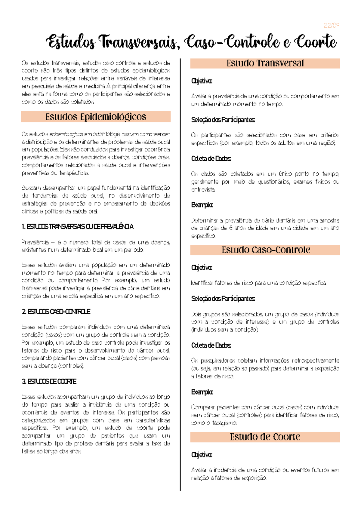 Estudos Epidemiológicos: Transversais, Caso-Controle e Coorte 22 - Studocu