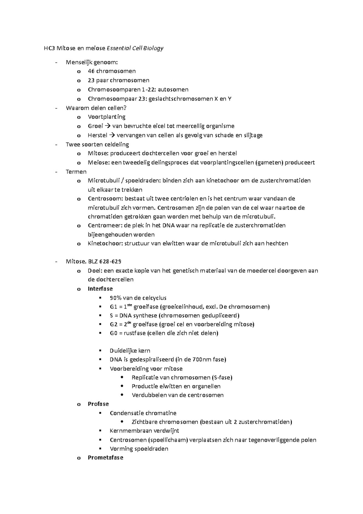 HC3 Celdeling: Mitose en Meiose - Essentiële Biologie Notes - Studeersnel