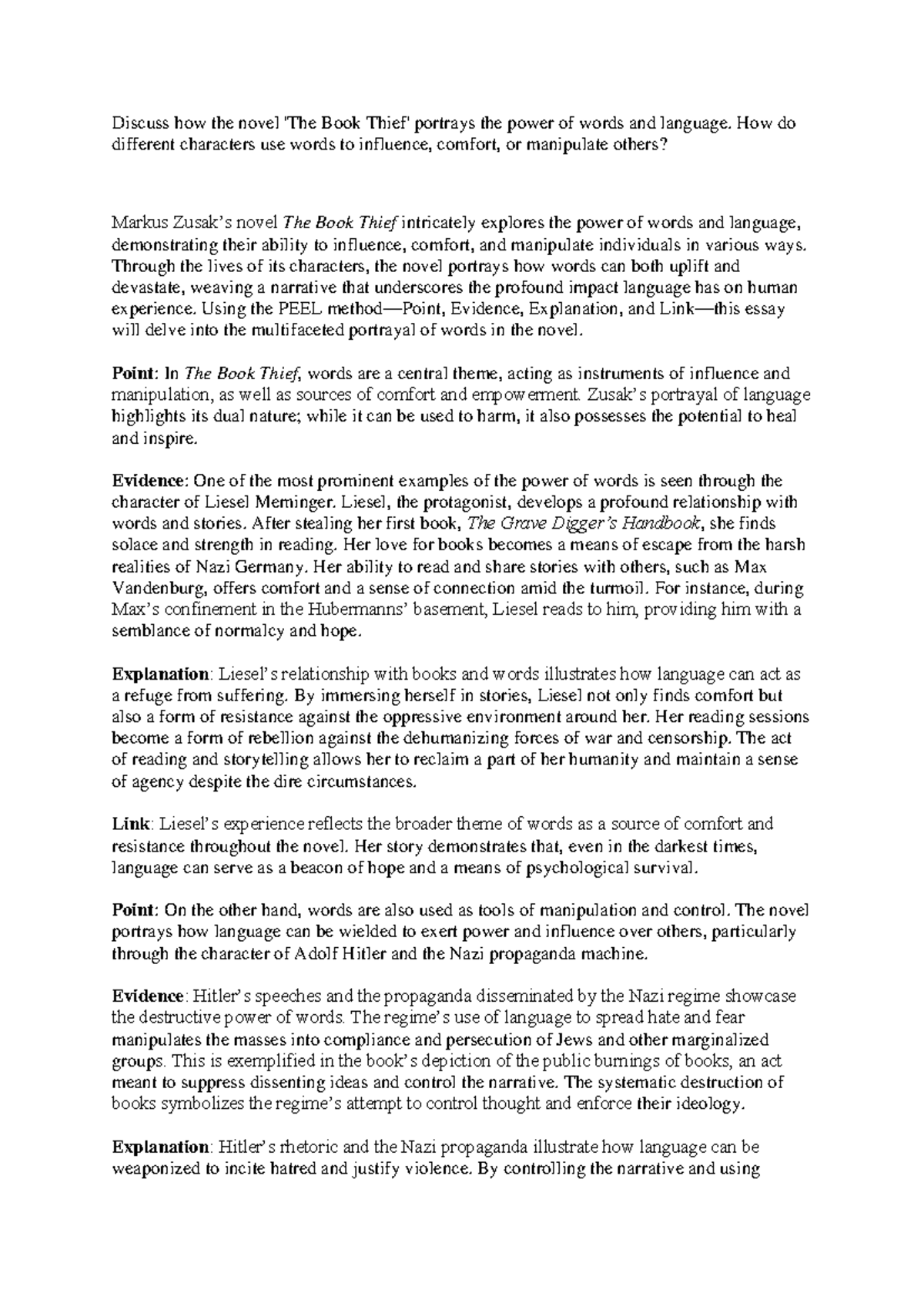 ENG101 Essay Notes: The Book Thief & the Power of Words - Studocu