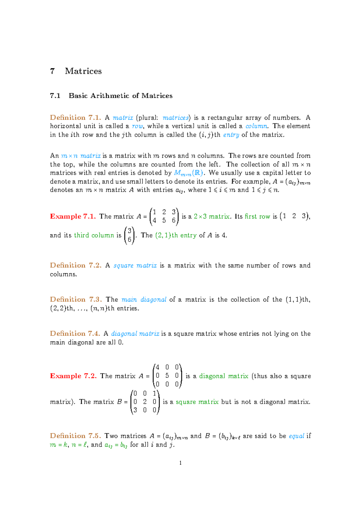 Lecture Notes on Matrices: Section 7 (MATH 101) - Studocu