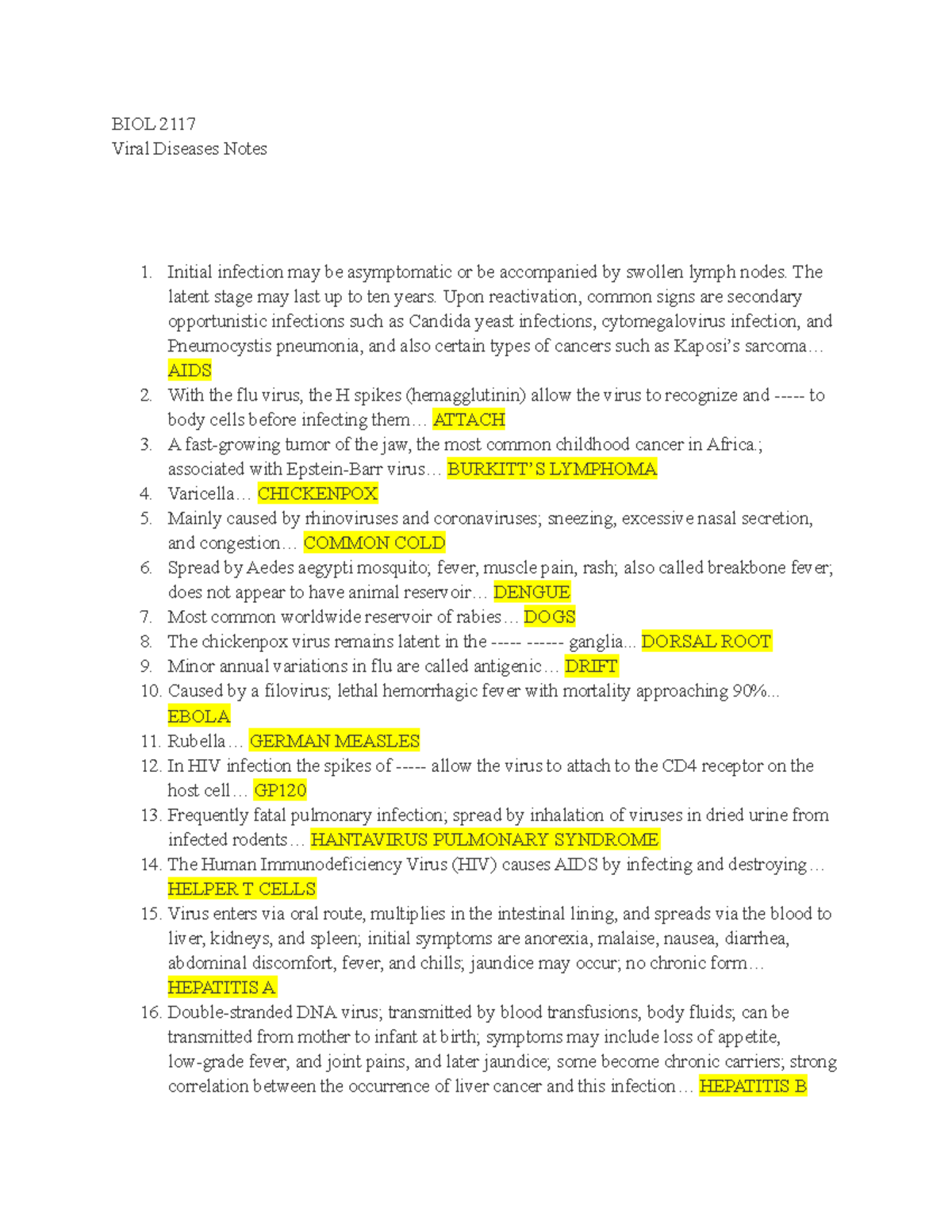 BIOL 2117 Viral Diseases Notes - BIOL 2117 Viral Diseases Notes Initial ...