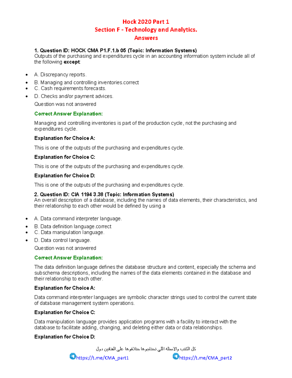 HOCK CMA P1.F.1 Section F Answers: Tech & Analytics Insights - Studocu