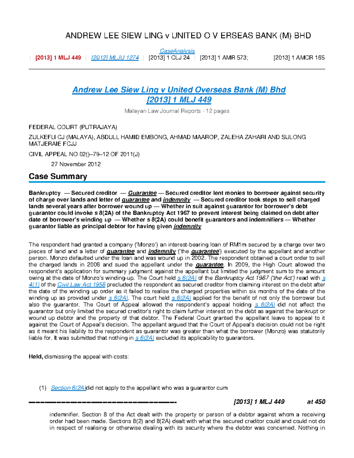 Andrew Lee Siew Ling v United Overseas Bank (M) Bhd: Case Analysis 2013 ...