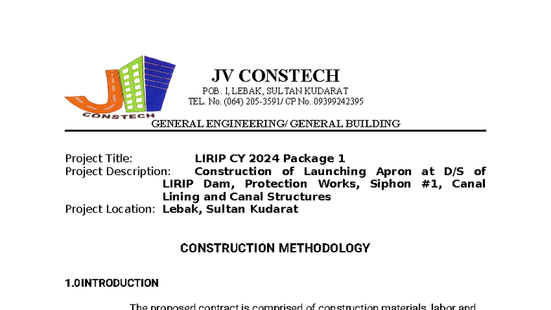 LIRIP CY 2024 Package 1: Construction Methodology for Launching Apron ...