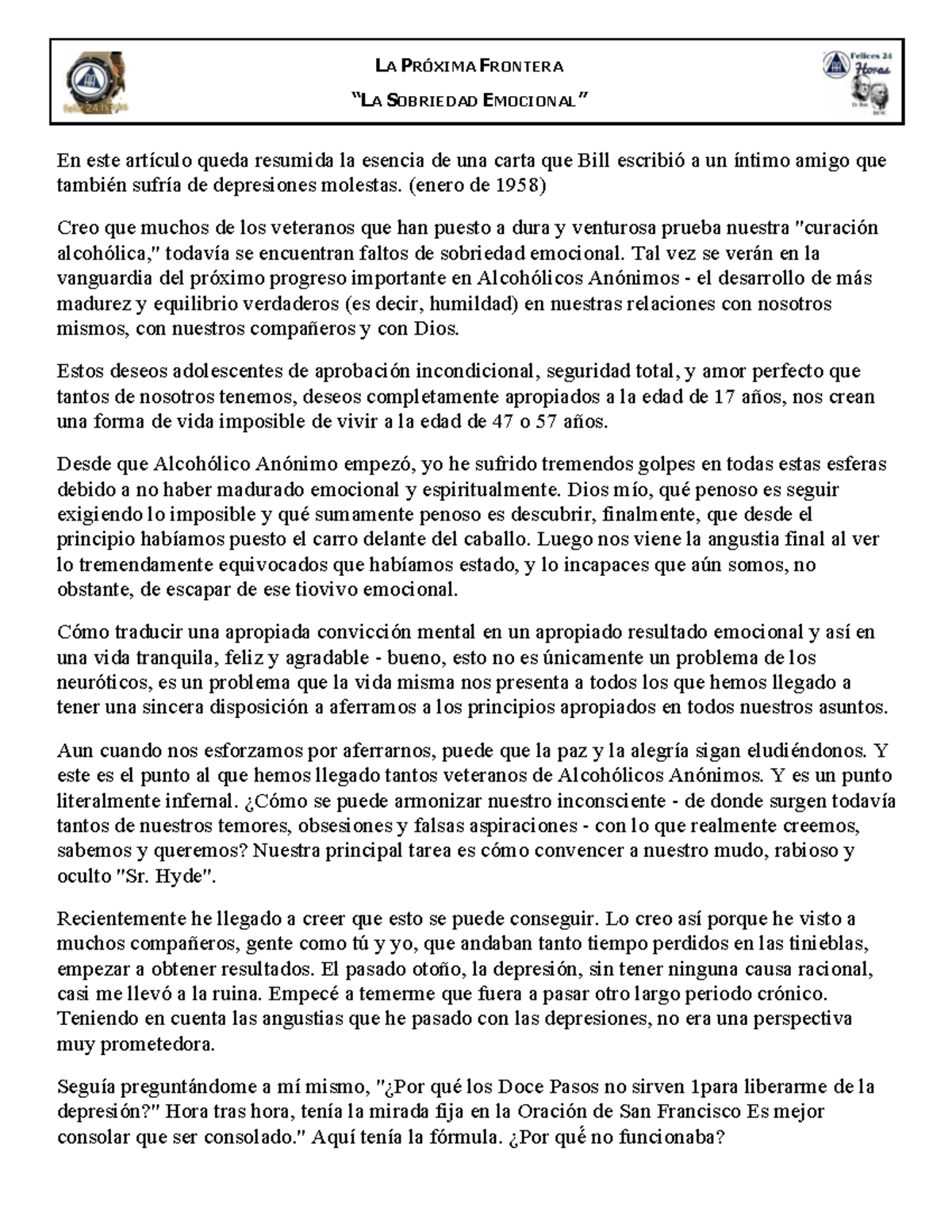 LA PRÓXIMA FRONTERA: SOBRIEDAD EMOCIONAL EN AA - Studocu