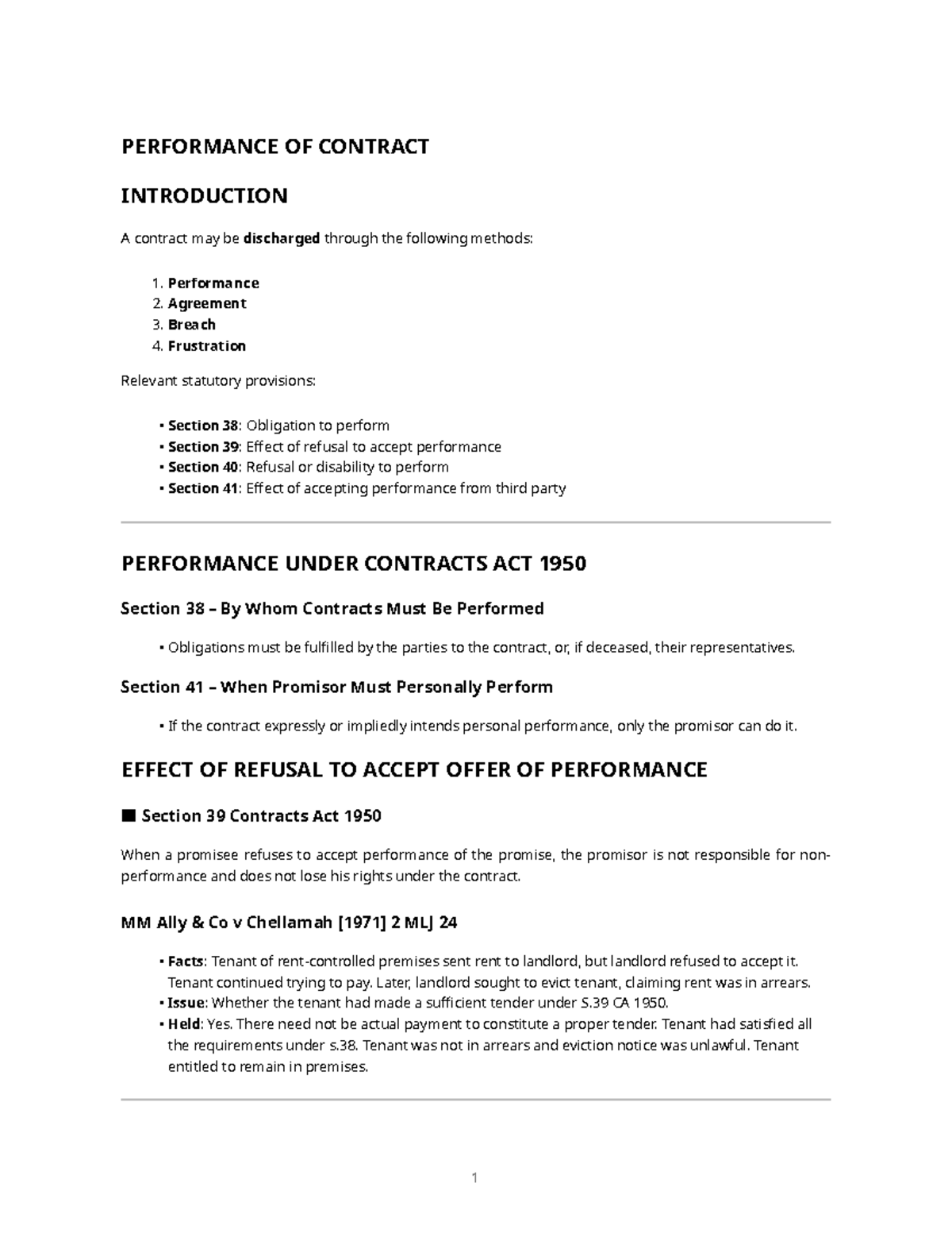 Performance of Contract Law: Key Provisions & Case Studies - Studocu