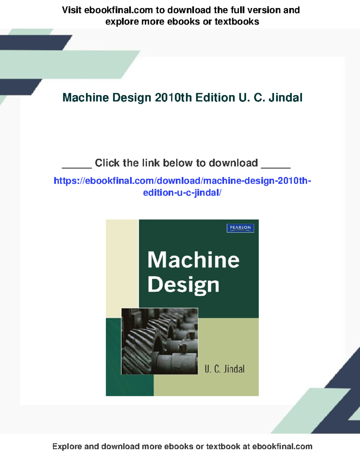Machine Design 2010 Edition by U.C. Jindal - Comprehensive Overview ...