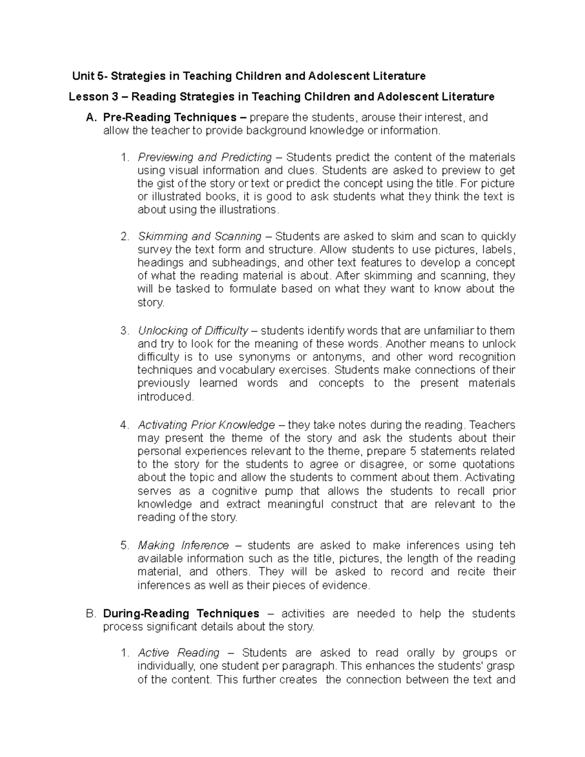 Unit Strategies in Teaching Children & Adolescent Literature: Lesson 3 ...