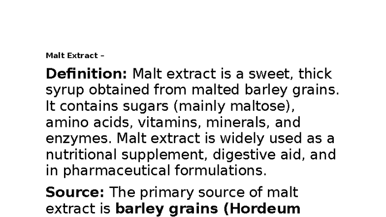 Malt Extract (NUTR 101): Comprehensive Study Notes on Definition & Uses ...
