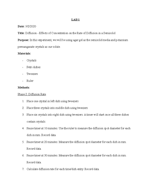 Osmosis - Tonicity in Red Blood Cells - LAB 5 Date: 9/2/ Title: Osmosis ...