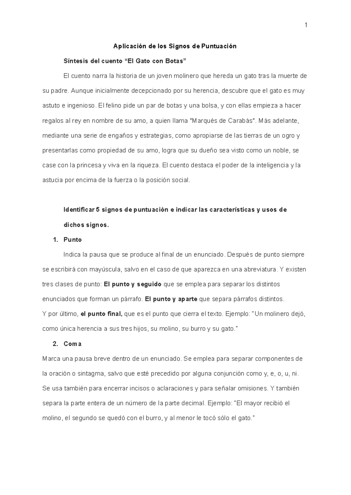 Aplicación de los Signos de Puntuación en "El Gato con Botas" - Studocu