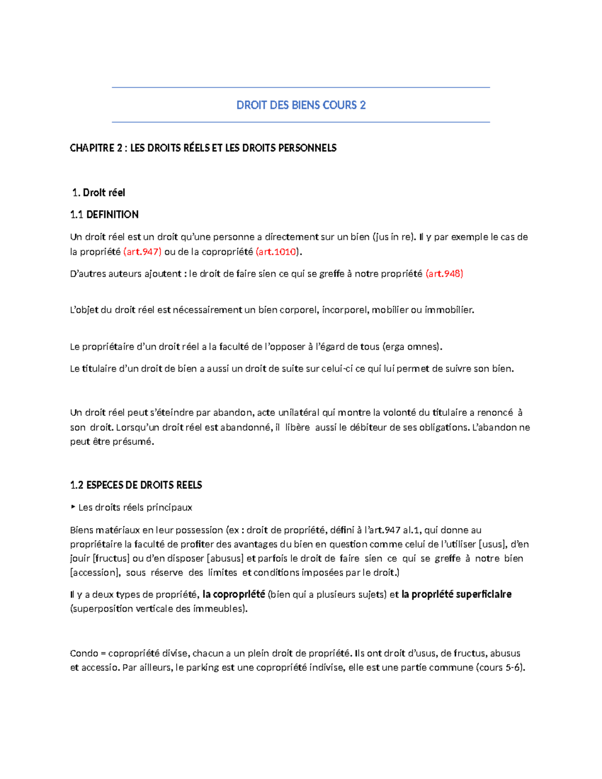 Droit DES Biens Cours 2 - DROIT DES BIENS COURS 2 CHAPITRE 2 : LES ...