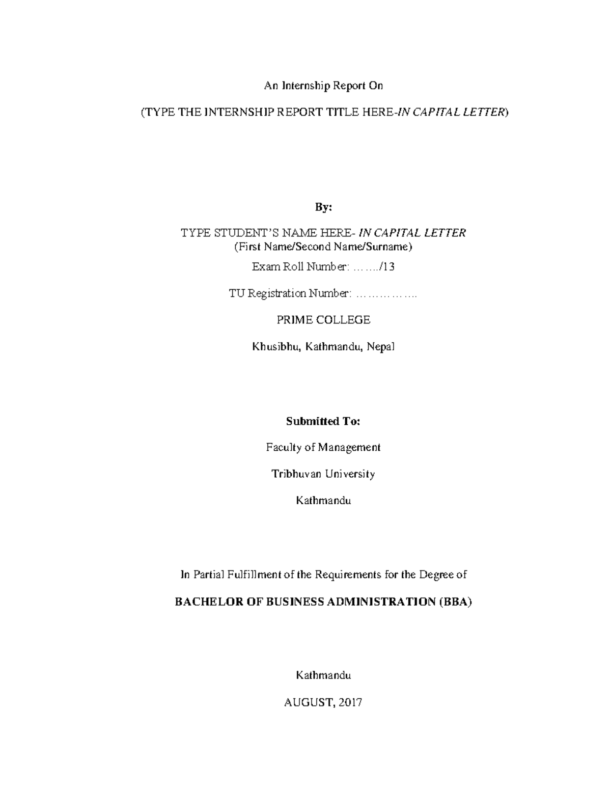 BBA Internship Report Format: Guidelines and Structure - Studocu