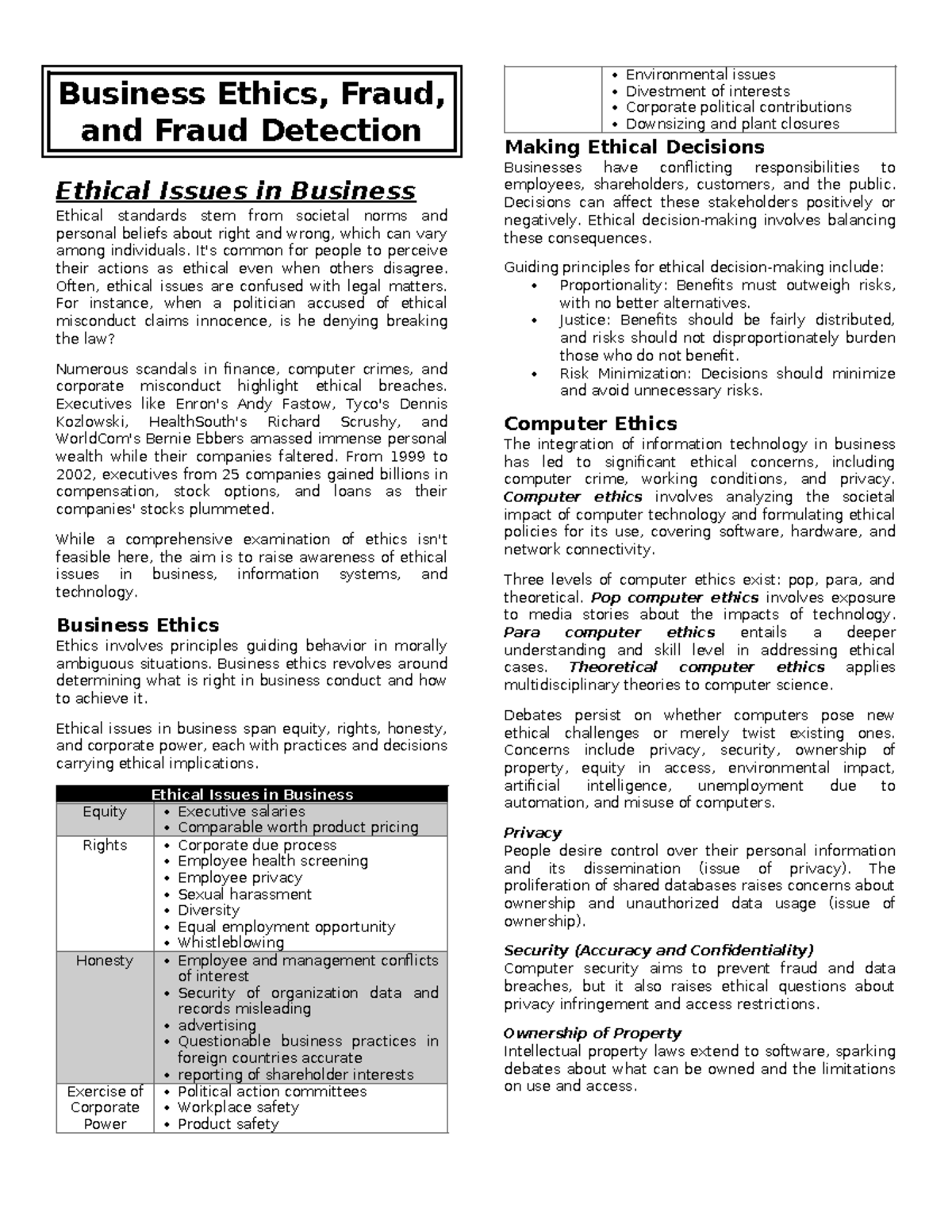 Chapter 12 - Handouts. - Business Ethics, Fraud, and Fraud Detection ...