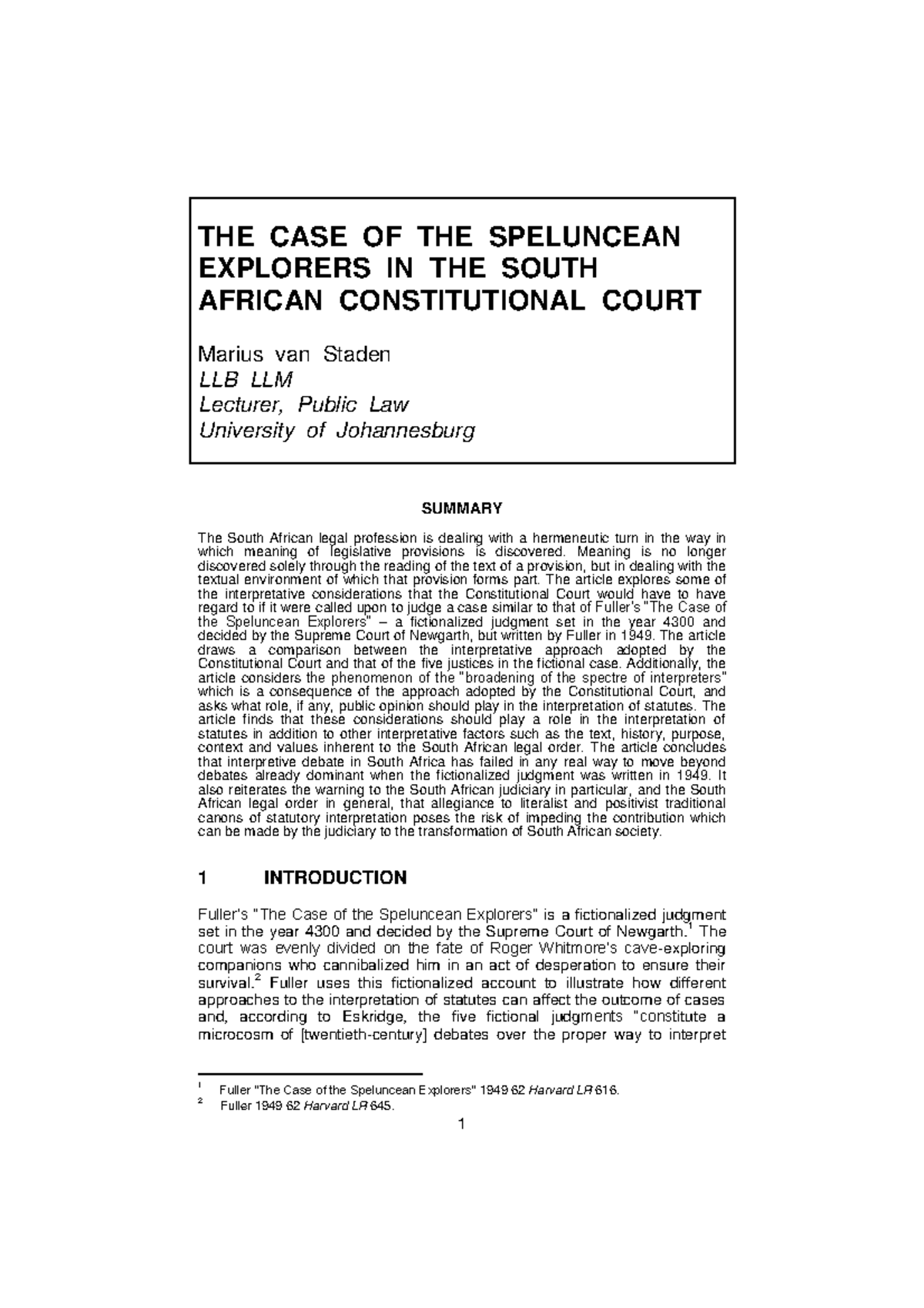 The Case of the Speluncean Explorers: Judicial Interpretation in South ...