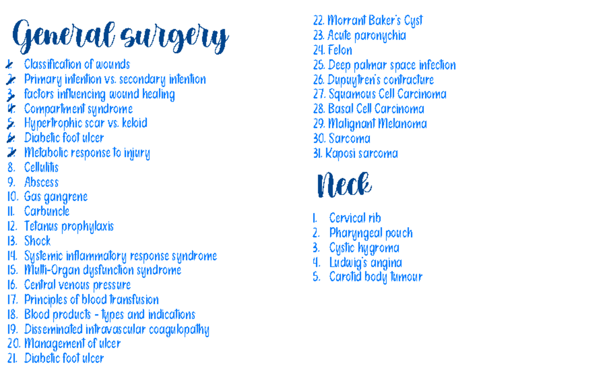 Final Year Important Questions in General Surgery (SURG 101) - Studocu
