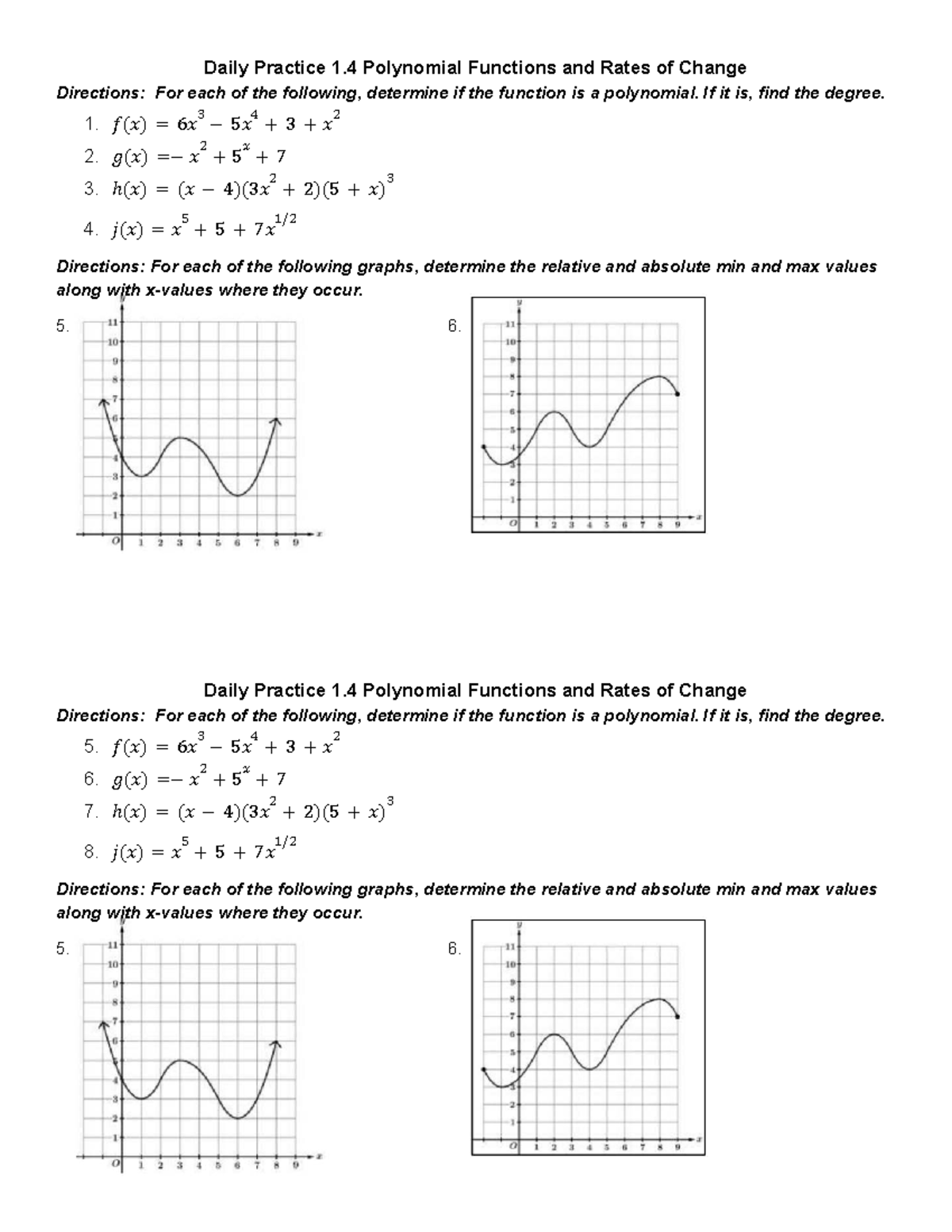 DP 1.4 Polynomial Functions & Rates of Change Practice - Studocu