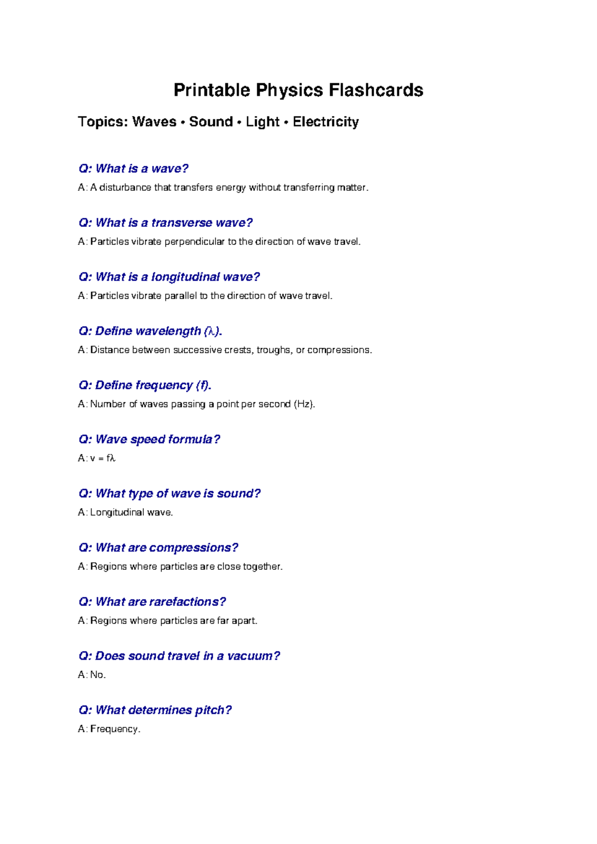 Physics Flashcards: Waves, Sound, Light & Electricity (PHYS 101) - Studocu