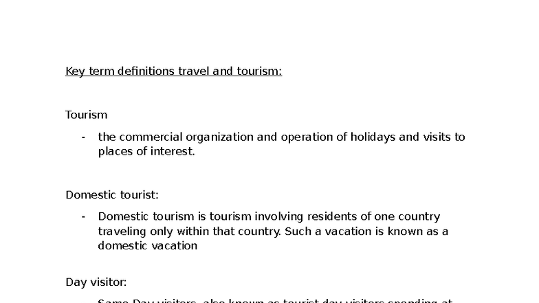 Key Term Definitions in Travel & Tourism: A Comprehensive Guide - Studocu