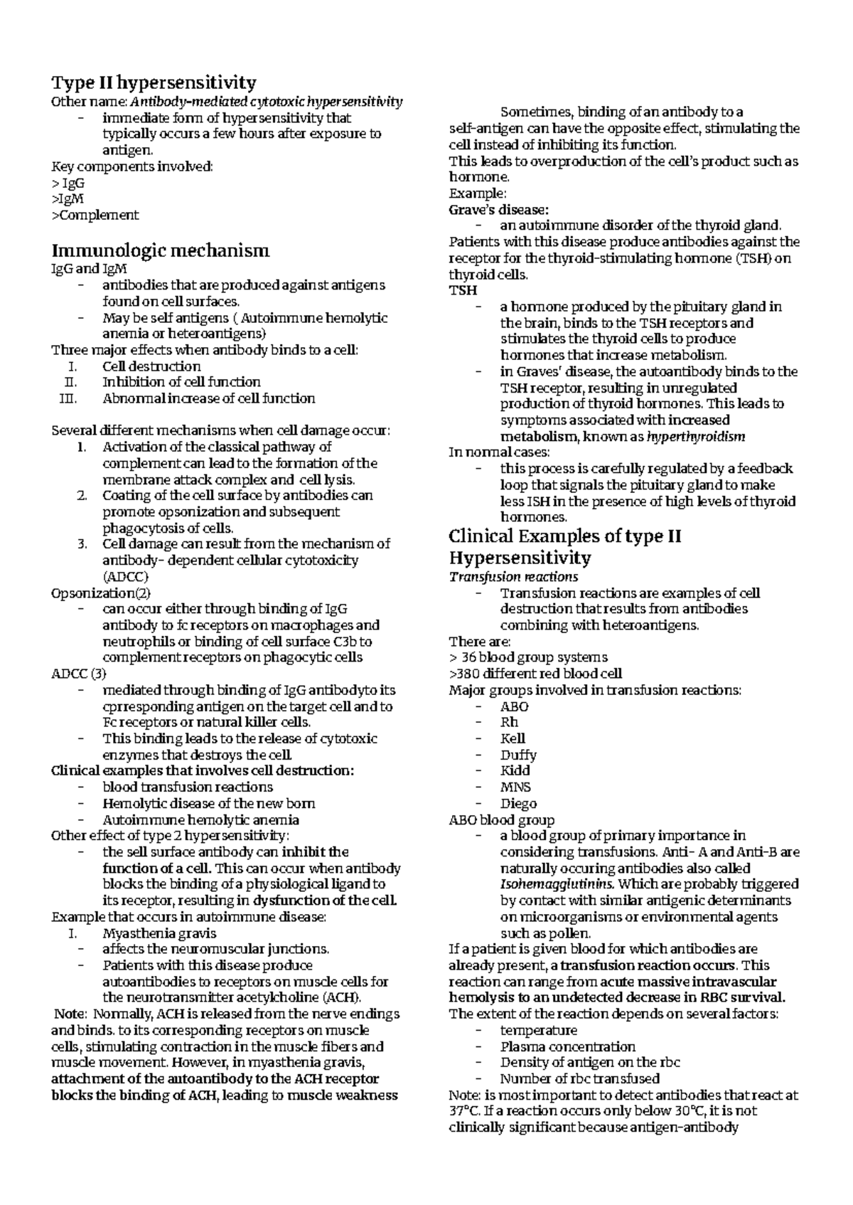 Type II Hypersensitivity: Mechanisms and Clinical Examples - Studocu