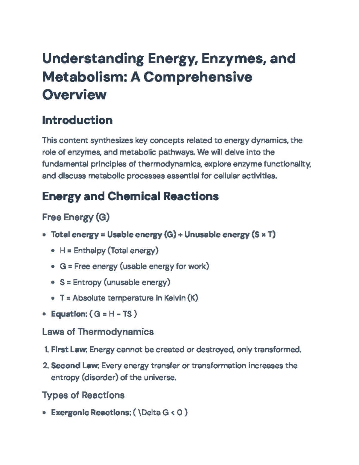 Understanding Energy, Enzymes, and Metabolism: Key Concepts Overview - Understanding Energy ...