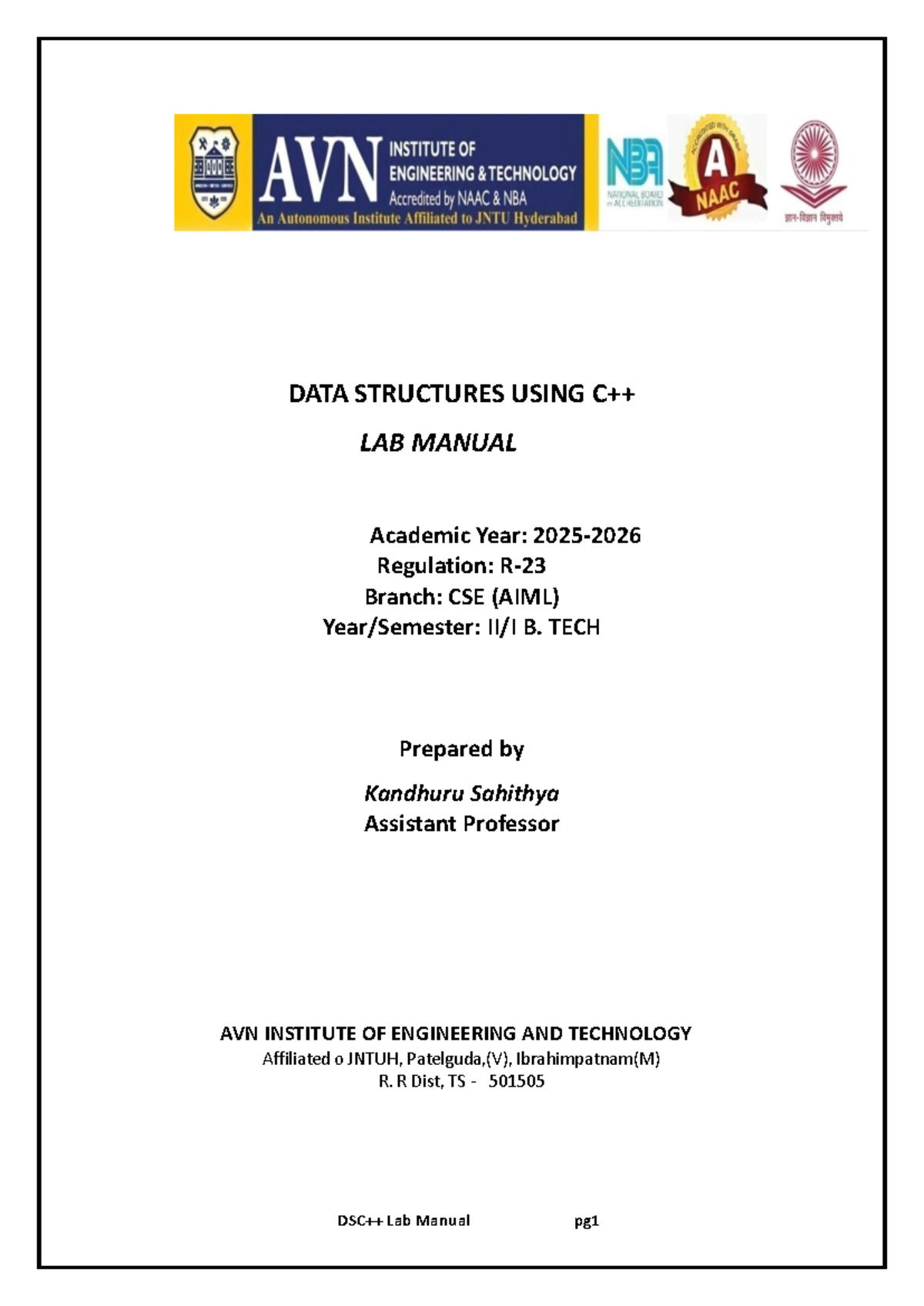 DSC++ Lab Manual: Data Structures & Algorithms (CSE AIML) - Studocu