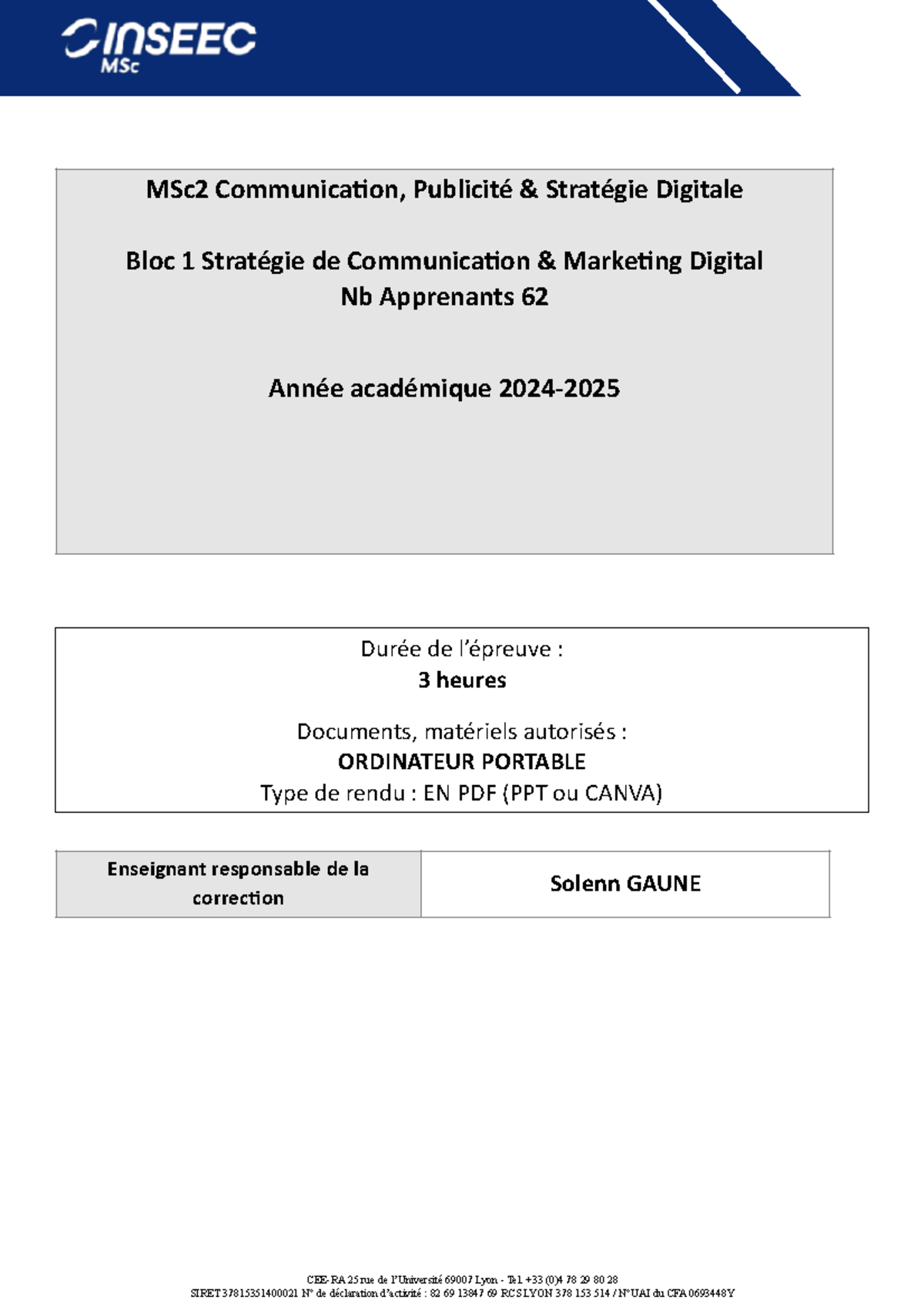 MSc2 CPSD Partiels Étudiants 2025 - Stratégie Digitale BLOC 1, 2, 3 ...