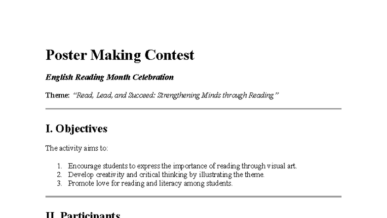 Poster Making Contest Mechanics for English Reading Month - Studocu